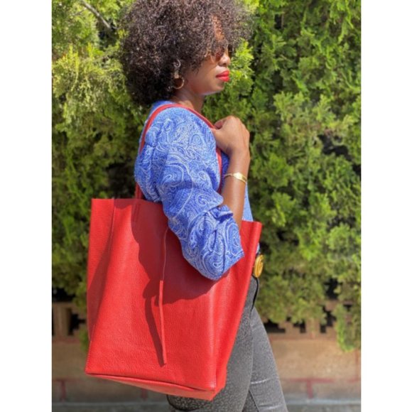 Ivan Troy | Bags | Chala Red Italian Soft Leather Tote Bag Stylish And ...